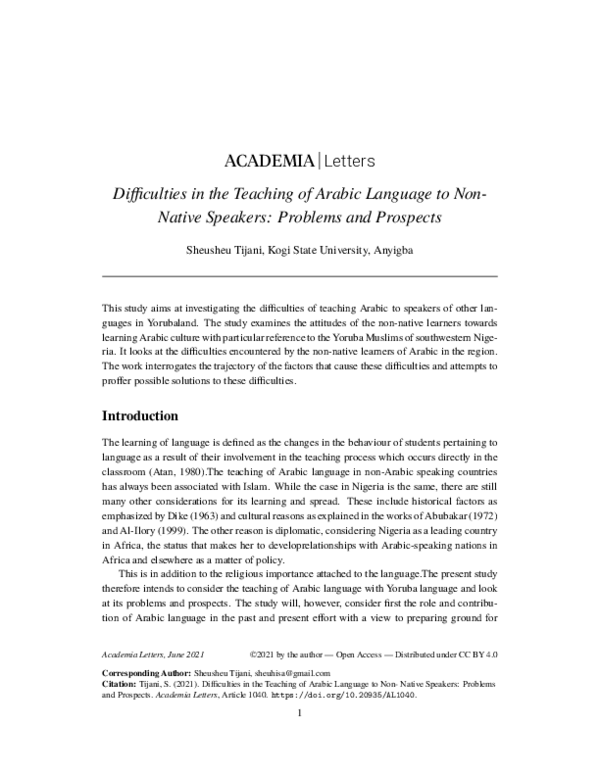 (PDF) Difficulties in the Teaching of Arabic Language to Non- Native ...