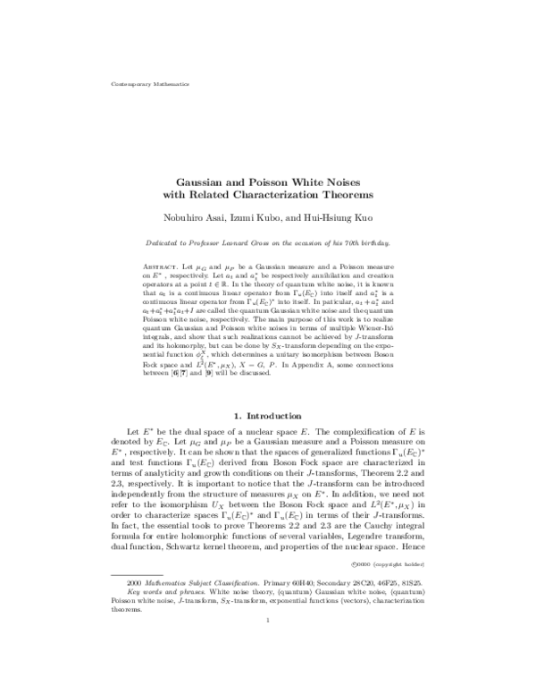 (PDF) Gaussian and Poisson white noises with related characterization theorems