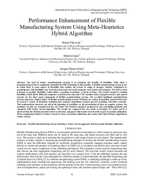 (PDF) Performance Enhancement of Flexible Manufacturing System Using Meta-Heuristics Hybrid ...