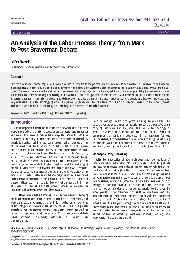 (PDF) An Analysis of the Labor Process Theory: from Marx to Post ...
