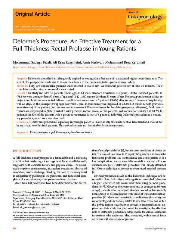(PDF) Delorme's procedure: An effective treatment for a full-thickness ...