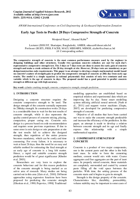(PDF) Early Age Tests to Predict 28 Days Compressive Strength of Concrete