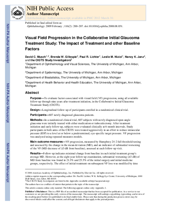 (PDF) Visual Field Progression in the Collaborative Initial Glaucoma ...