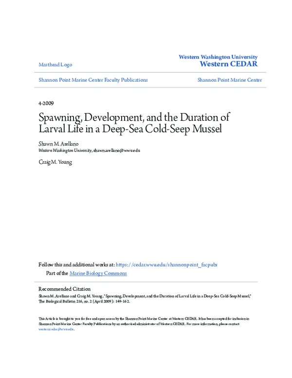 (PDF) Spawning, development, and the duration of larval life in a deep ...