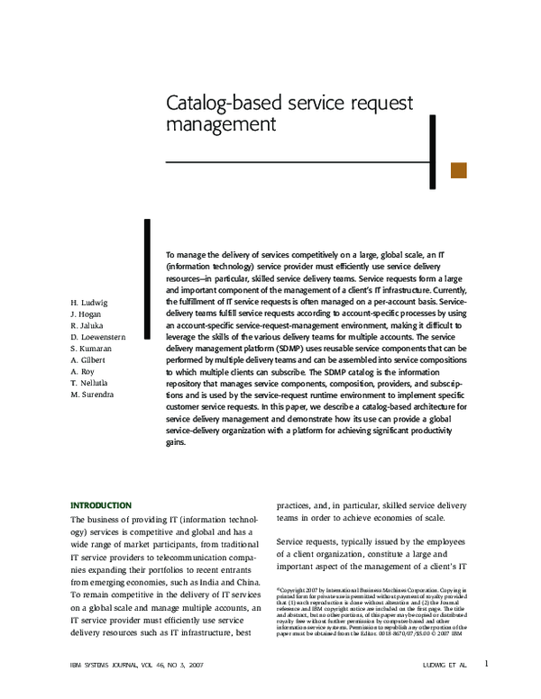 (PDF) Catalog-based service request management