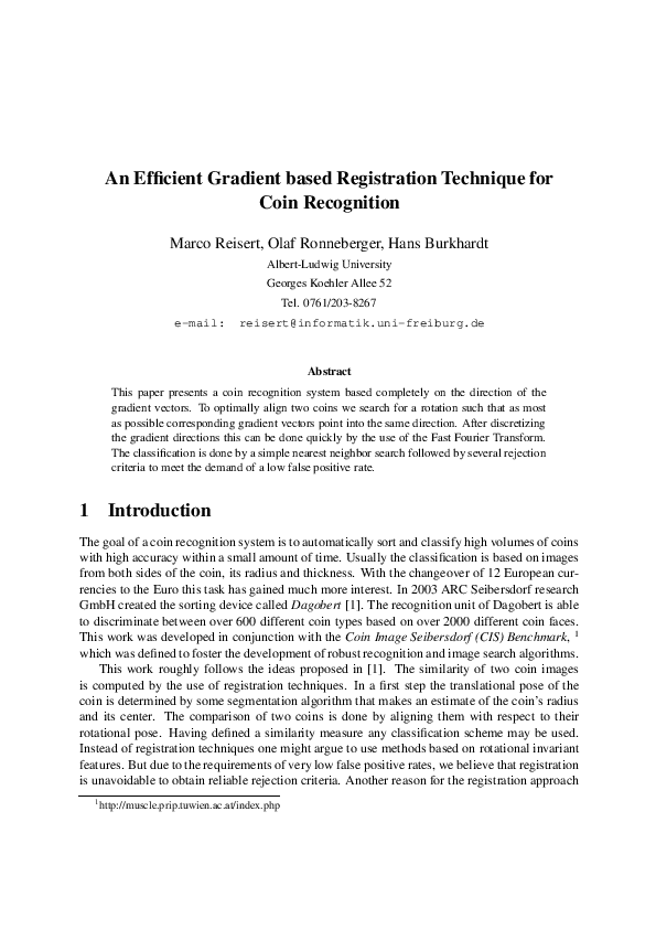 (PDF) An efficient gradient based registration technique for coin recognition