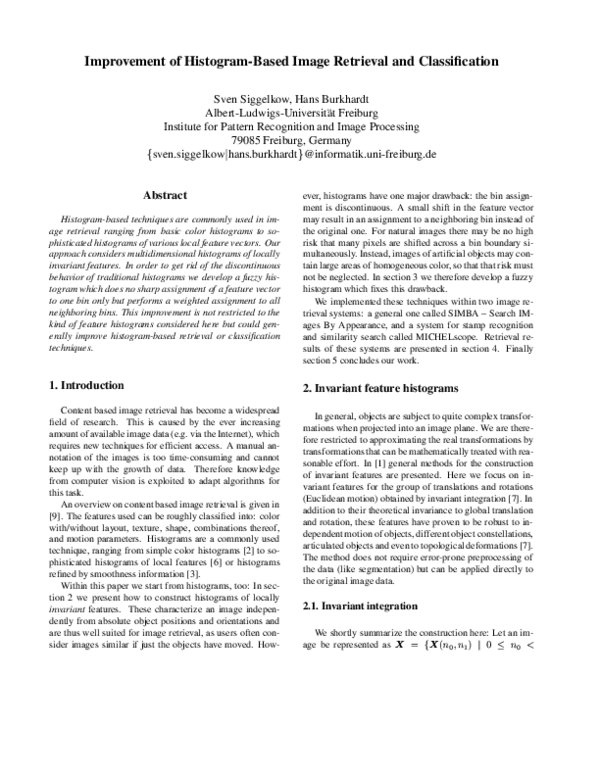 Pdf Improvement Of Histogram Based Image Retrieval And Classification