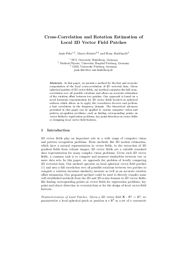 Pdf Cross Correlation And Rotation Estimation Of Local 3d Vector Field Patches Hans