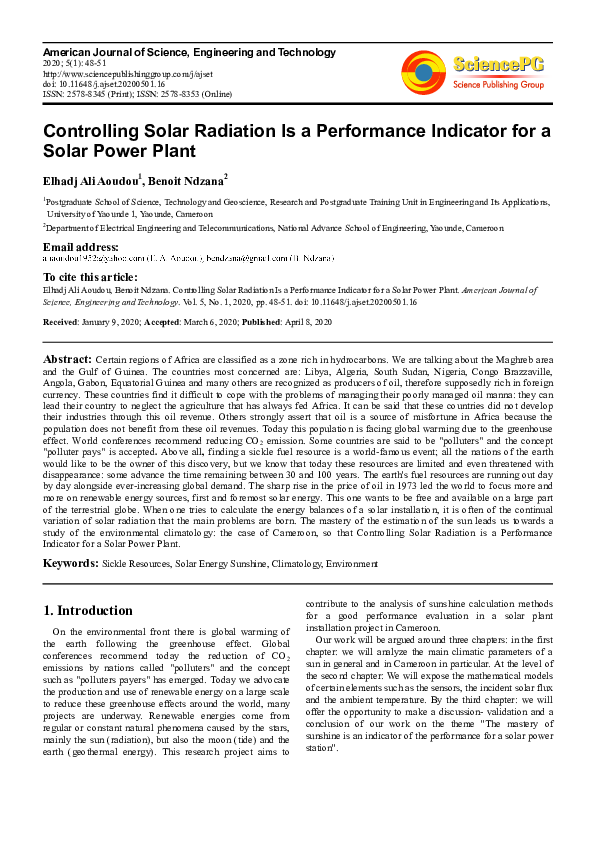 (PDF) Controlling Solar Radiation Is a Performance Indicator for a ...