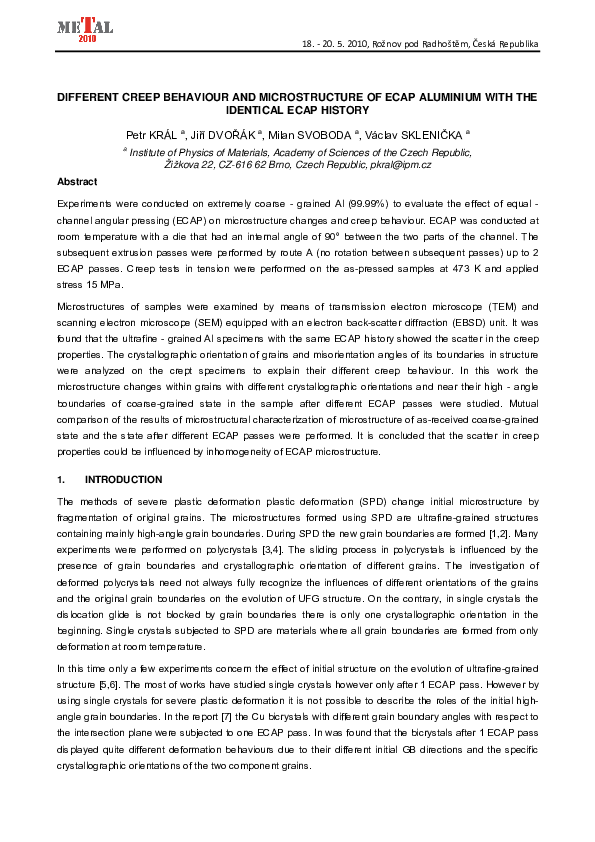 (PDF) Different Creep Behaviour and Microstructure of Ecap Aluminium with the Identical Ecap History