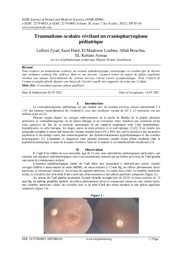 (PDF) Traumatisme oculaire révélant un craniopharyngiome pédiatrique ...