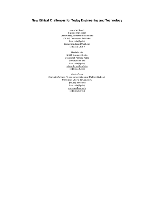 (PDF) New ethical challenges for today engineering and technology