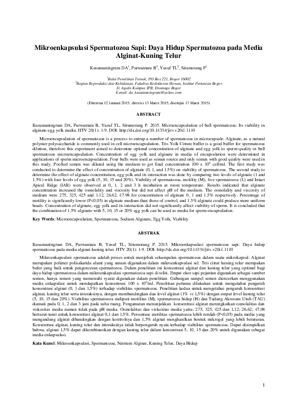 (PDF) Microencapsulation of bull spermatozoa: Its viability in alginate ...