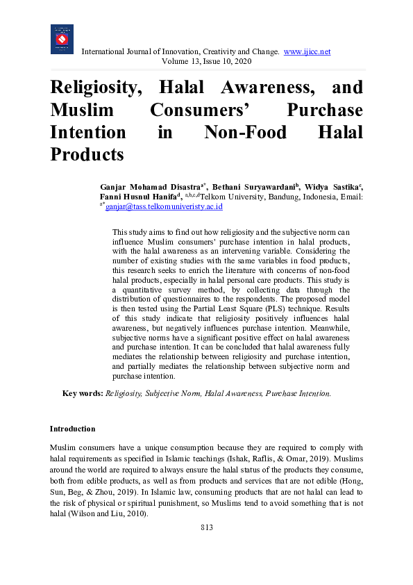 (PDF) Religiosity, Halal Awareness, and Muslim Consumers' Purchase ...