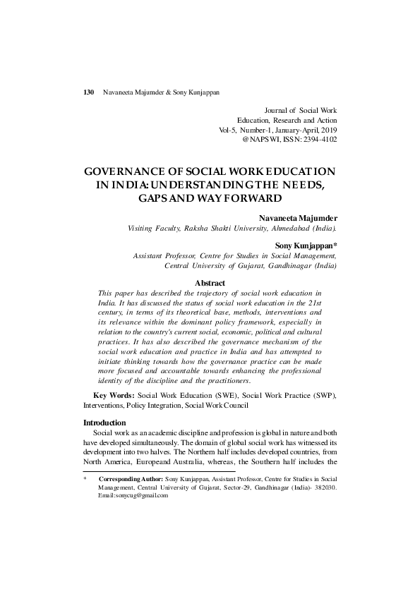 (PDF) GOVERNANCE OF SOCIAL WORK EDUCATION IN INDIA: UNDERSTANDING THE ...