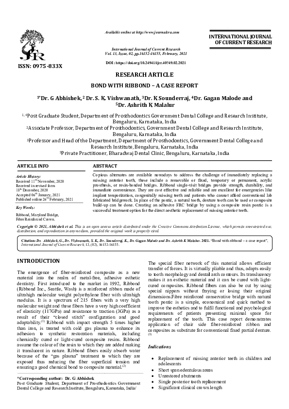 (PDF) BOND WITH RIBBOND - A CASE REPORT
