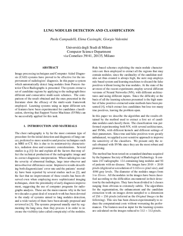 Pdf Lung Nodules Detection And Classification
