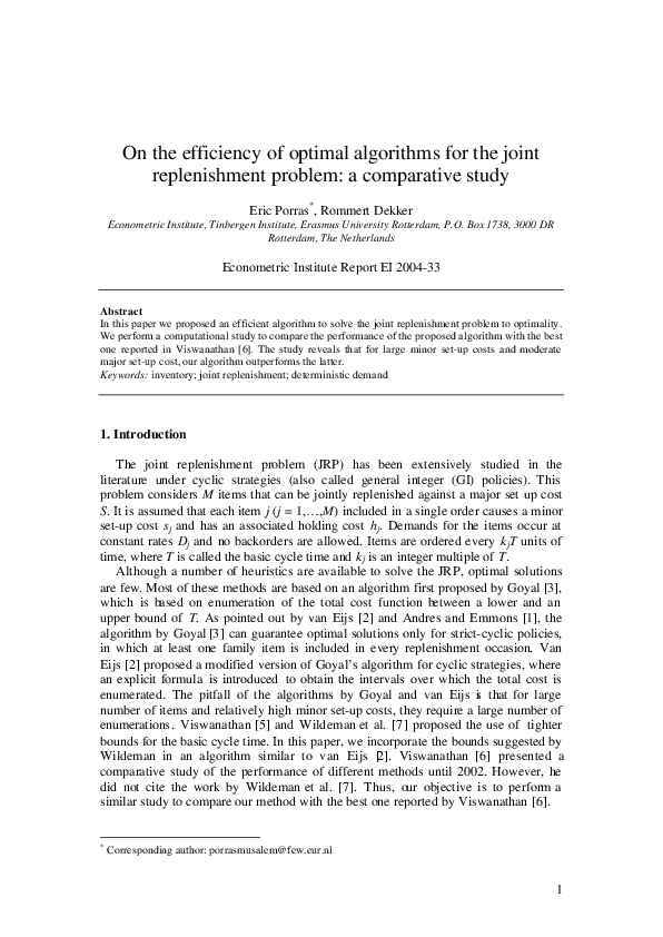 (PDF) On the efficiency of optimal algorithms for the joint replenishment problem: A comparative ...