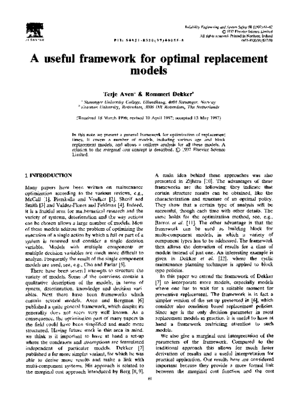 (PDF) A useful framework for optimal replacement models
