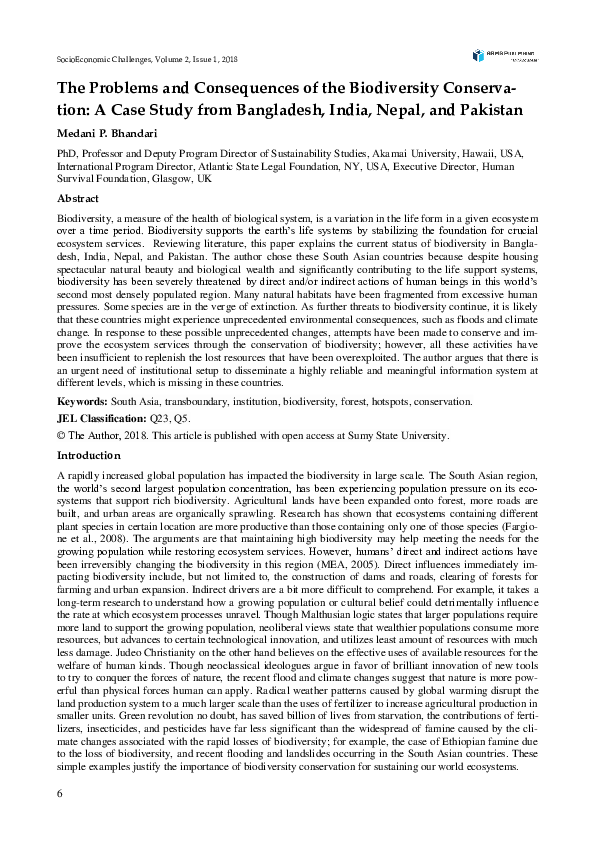 (PDF) The Problems and Consequences of the Biodiversity Conservation: A ...