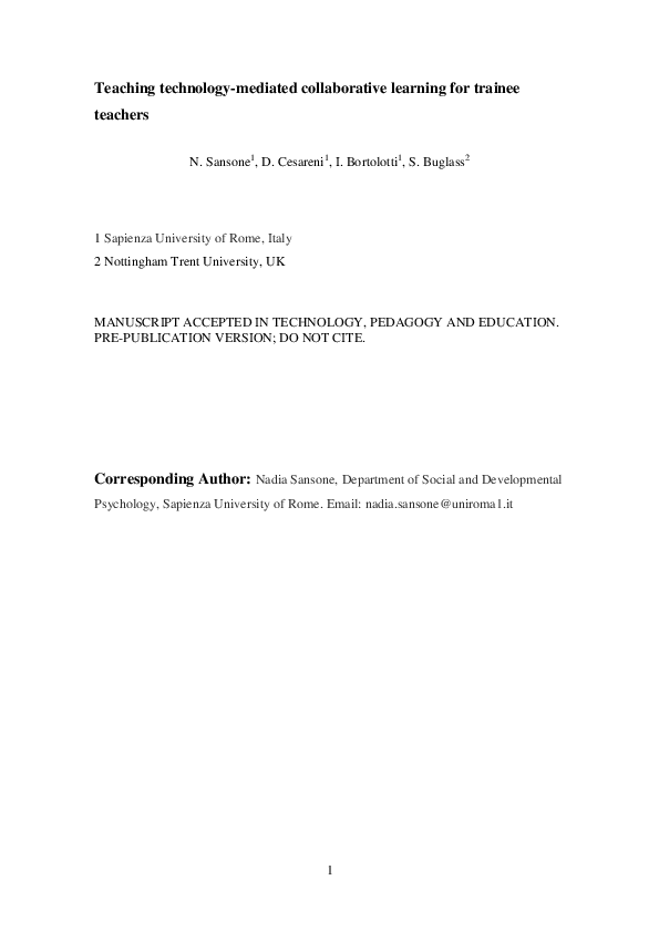 Pdf Teaching Technology Mediated Collaborative Learning For Trainee Teachers