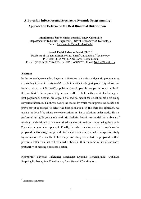 Pdf A Bayesian Inference And Stochastic Dynamic Programming Approach