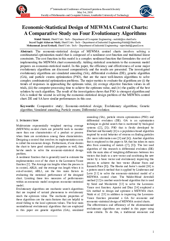 (PDF) Economic-Statistical Design of MEWMA Control Chart Using Genetic Algorithm