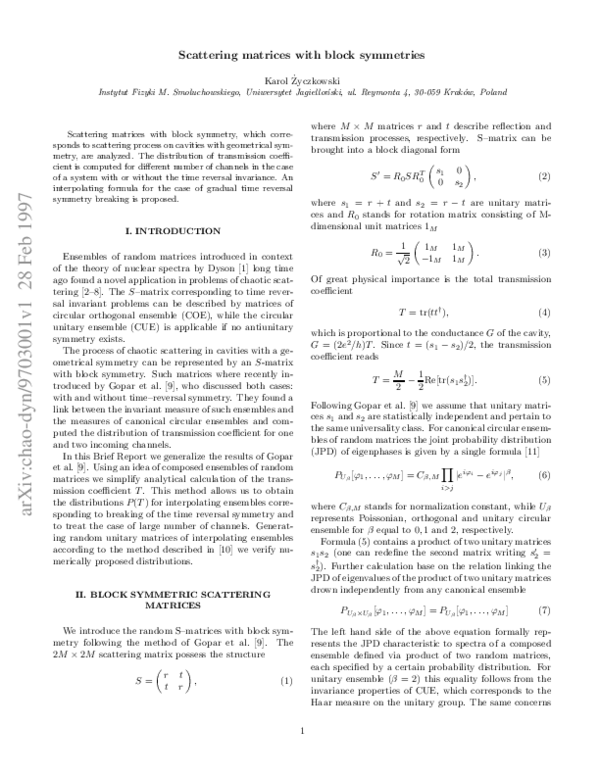 (PDF) Scattering matrices with block symmetries