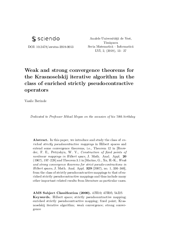 Pdf Weak And Strong Convergence Theorems For The Krasnoselskij