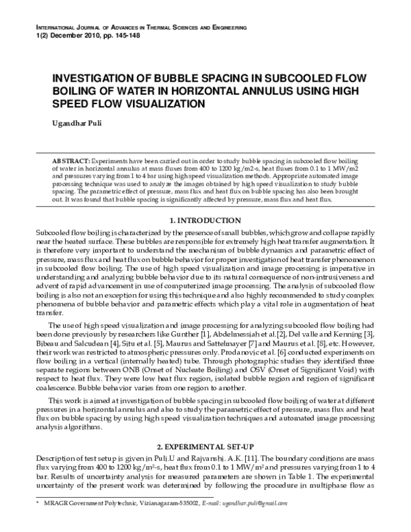(PDF) Investigation of Bubble Spacing in Subcooled Flow Boiling of Water in Horizontal Annulus ...