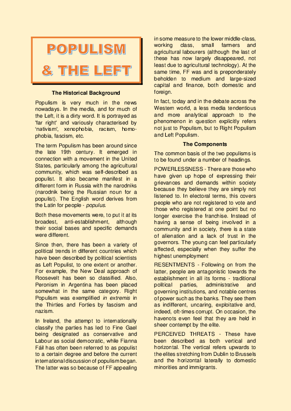 (PDF) POPULISM AND THE LEFT