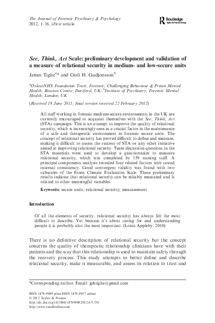 (PDF) See, Think, Act Scale: Preliminary development and validation of ...