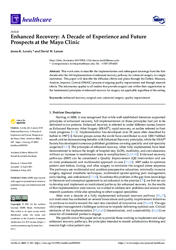 (PDF) Enhanced Recovery: A Decade of Experience and Future Prospects at ...
