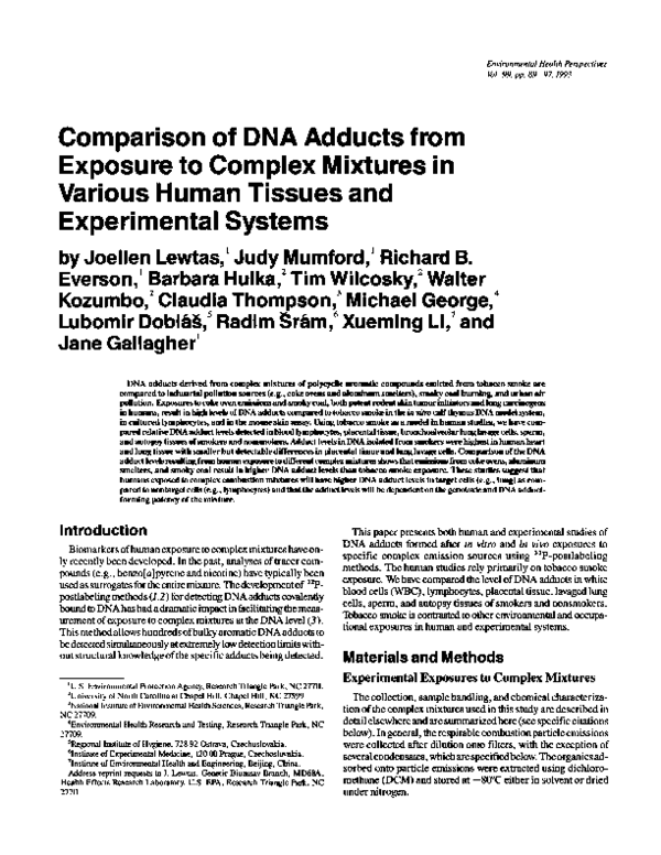 (PDF) Comparison of DNA adducts from exposure to complex mixtures in ...
