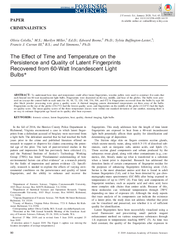 (PDF) The Effect of Time and Temperature on the Persistence and Quality ...