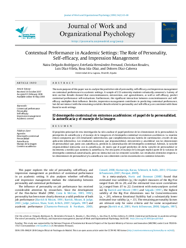 (PDF) Contextual Performance in Academic Settings: The Role of ...