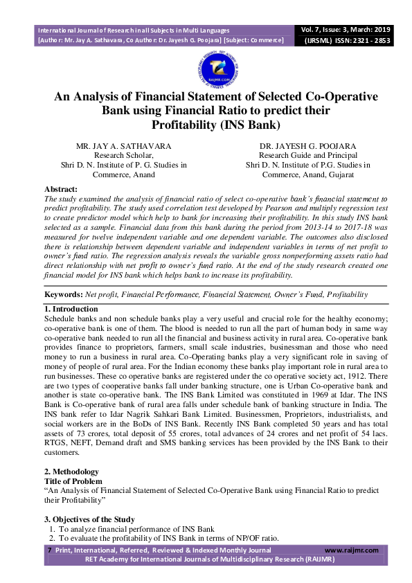 (PDF) An Analysis of Financial Statement of Selected Co-Operative Bank ...