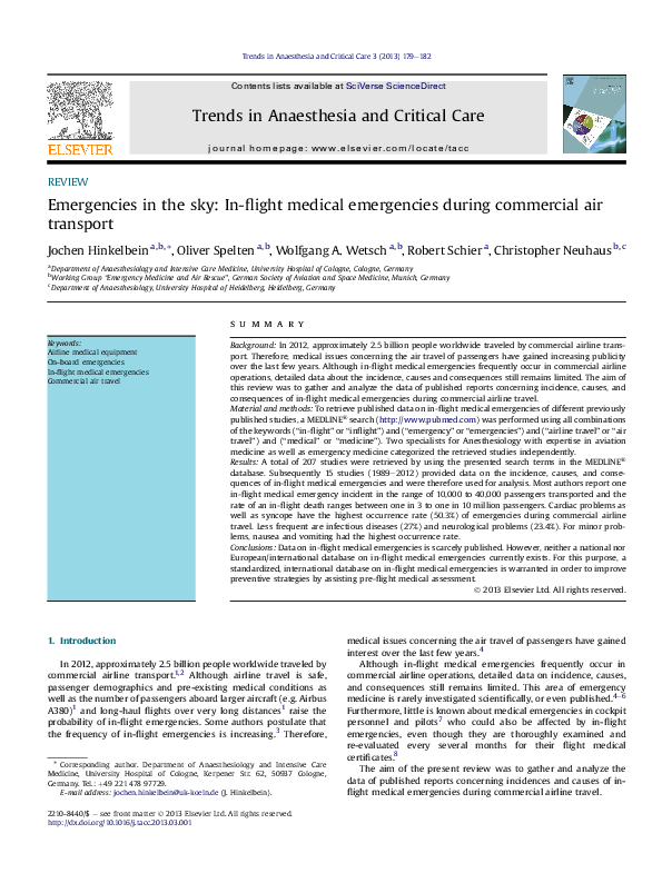 (PDF) Emergencies in the sky: In-flight medical emergencies during ...