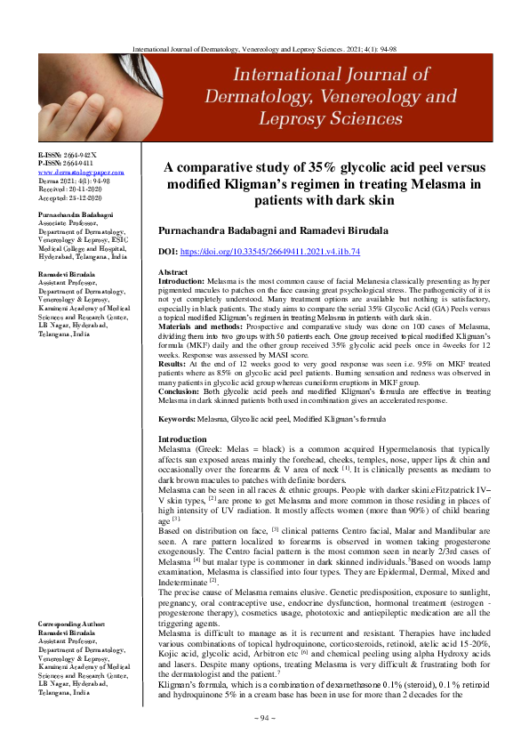 (PDF) A comparative study of 35% glycolic acid peel versus modified ...