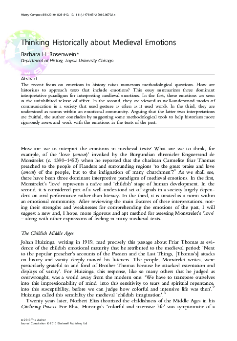 (PDF) Thinking Historically about Medieval Emotions: Thinking Historically about Medieval Emotions