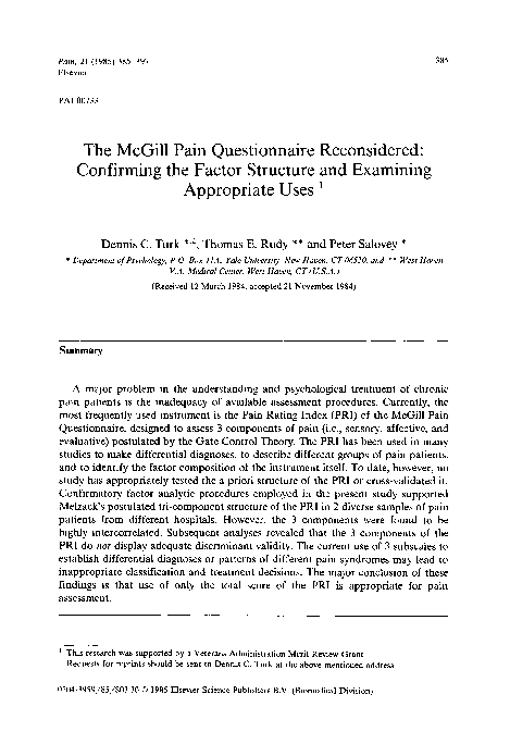 (PDF) The McGill pain questionnaire reconsidered: Confirming the factor ...