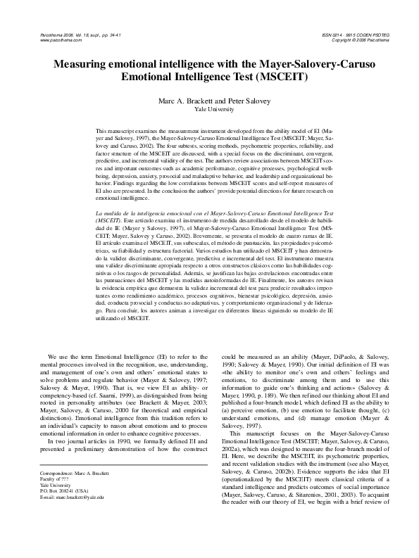 (PDF) Measuring emotional intelligence with the Mayer-Salovery-Caruso ...