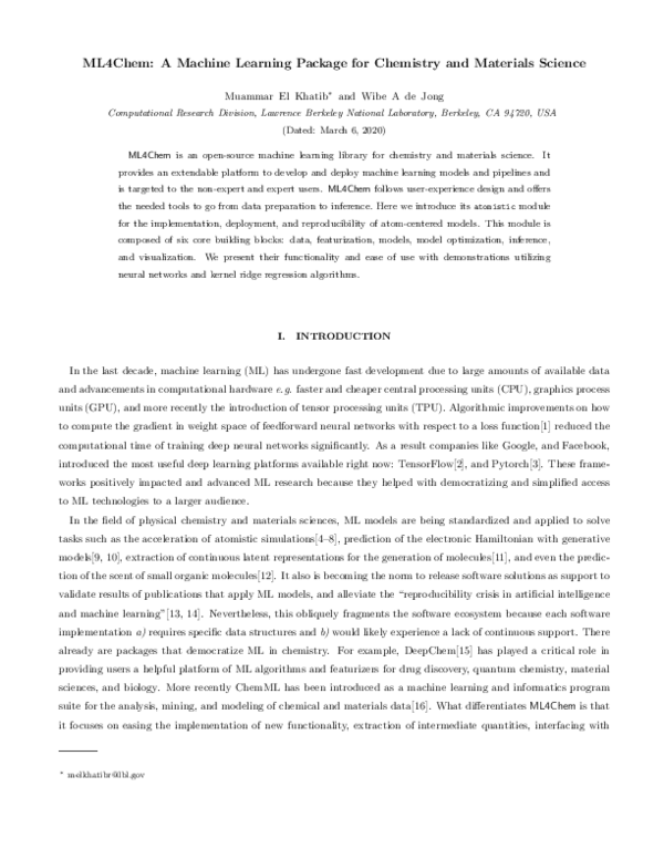 (PDF) ML4Chem: A Machine Learning Package for Chemistry and Materials ...