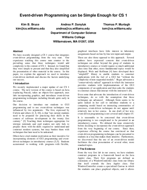 (PDF) Event-driven Programming can be Simple Enough for CS 1