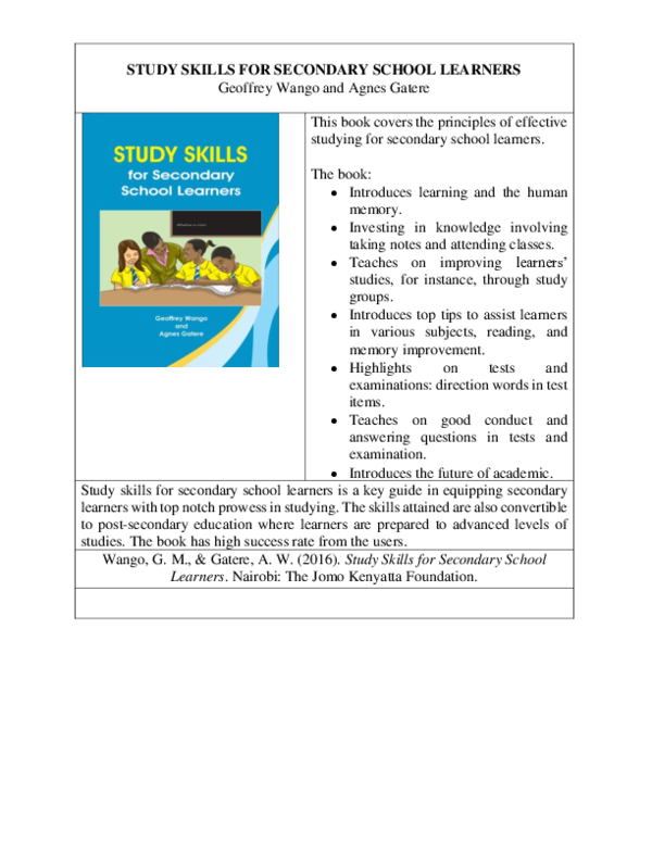 (PDF) Study Skills for Secondary School Learners