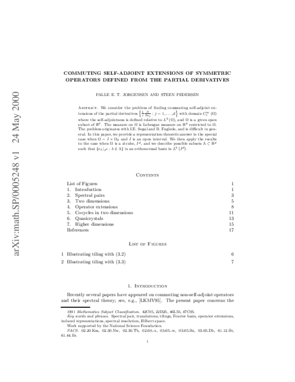 Pdf Commuting Self Adjoint Extensions Of Symmetric Operators Defined From The Partial
