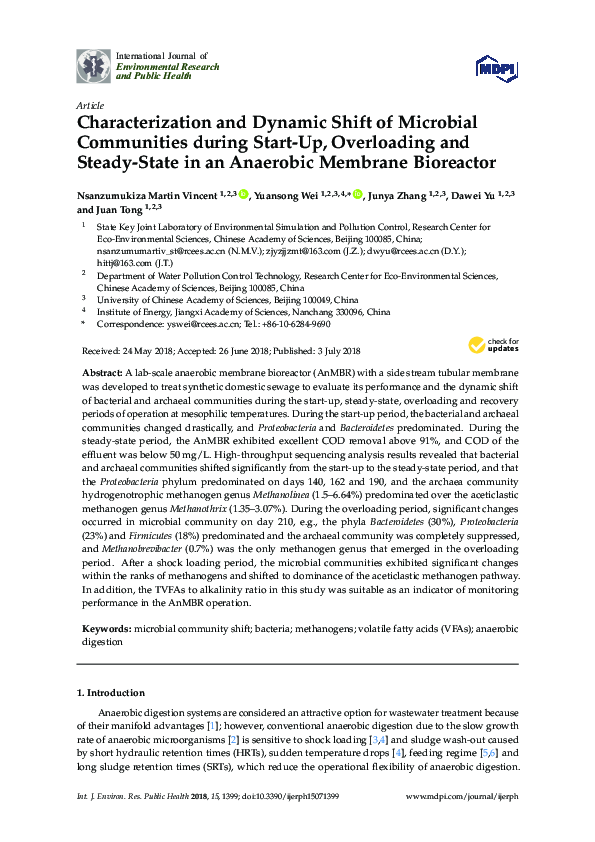 Pdf Characterization And Dynamic Shift Of Microbial Communities During Start Up Overloading
