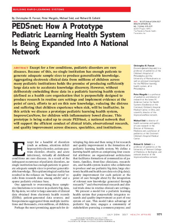 (PDF) PEDSnet: how a prototype pediatric learning health system is ...
