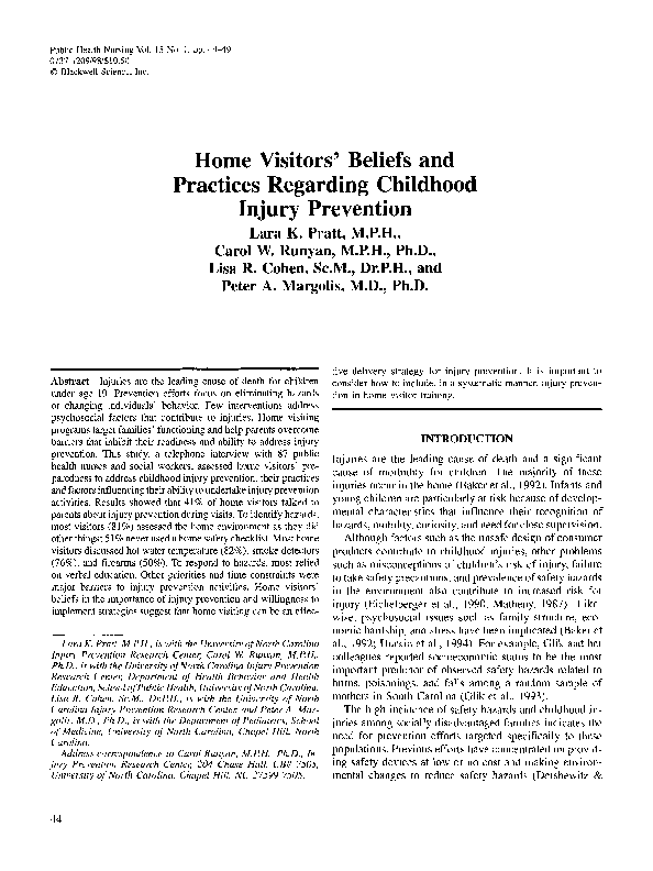 (PDF) Home Visitors' Beliefs and Practices Regarding Childhood Injury ...