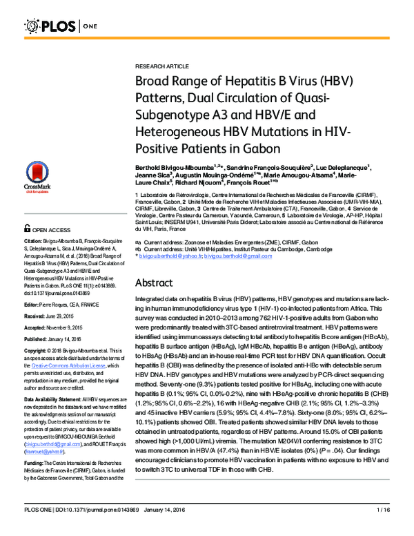 (PDF) Broad Range of Hepatitis B Virus (HBV) Patterns, Dual Circulation ...